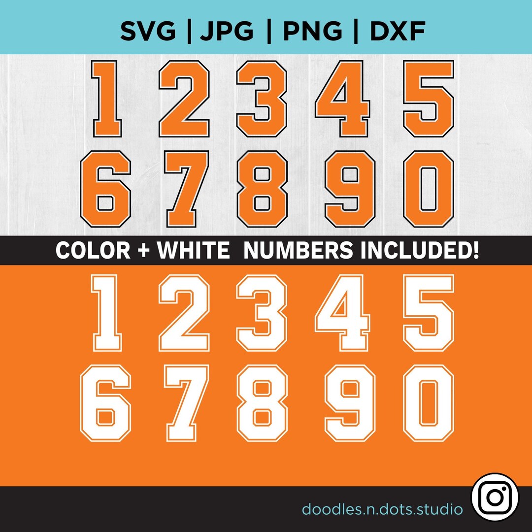 Numbers Svg, Sports Jersey Numbers, Team Numbers for Shirts, 12in High ...