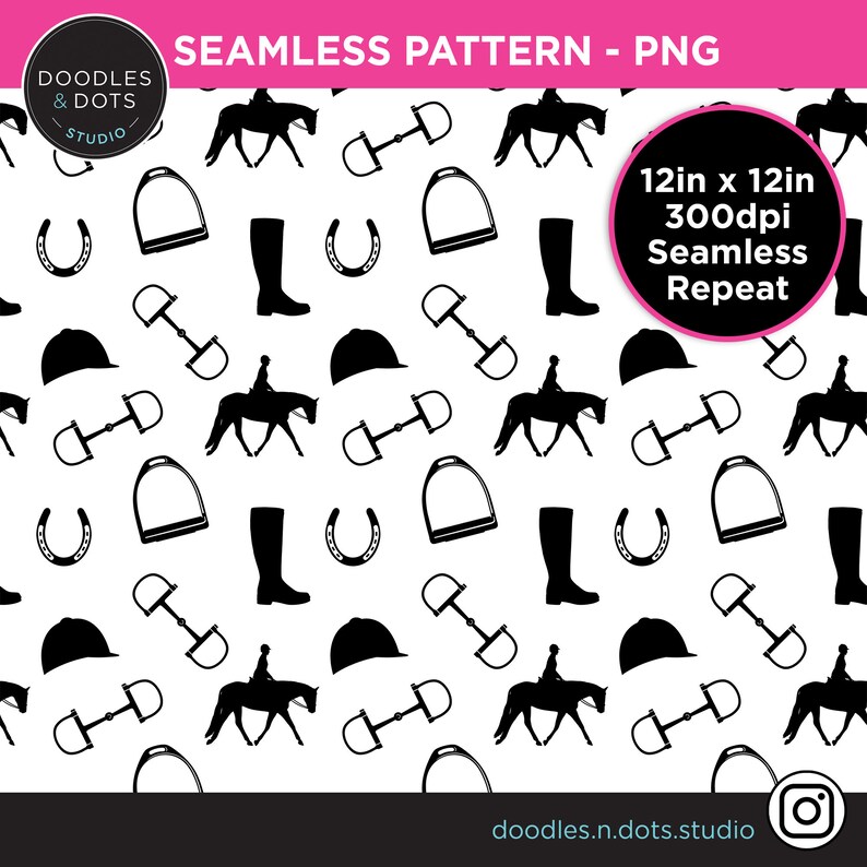 Equestrian Pattern PNG, 3 Color Options, Seamless Horse Pattern, 12in X ...