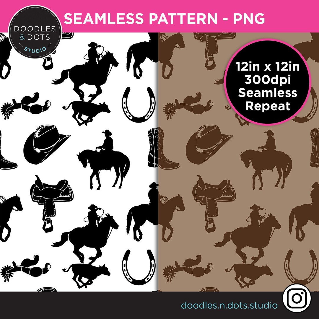 Rodeo Pattern PNG, 2 Color Options, Seamless Western Horse Pattern ...