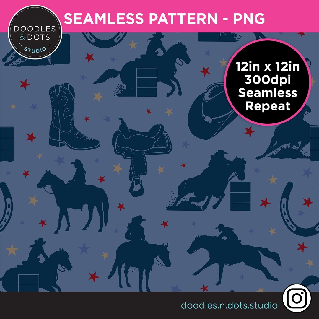 Seamless Horse Pattern PNG, Barrel Racing Repeat Pattern, 12in X 12in ...