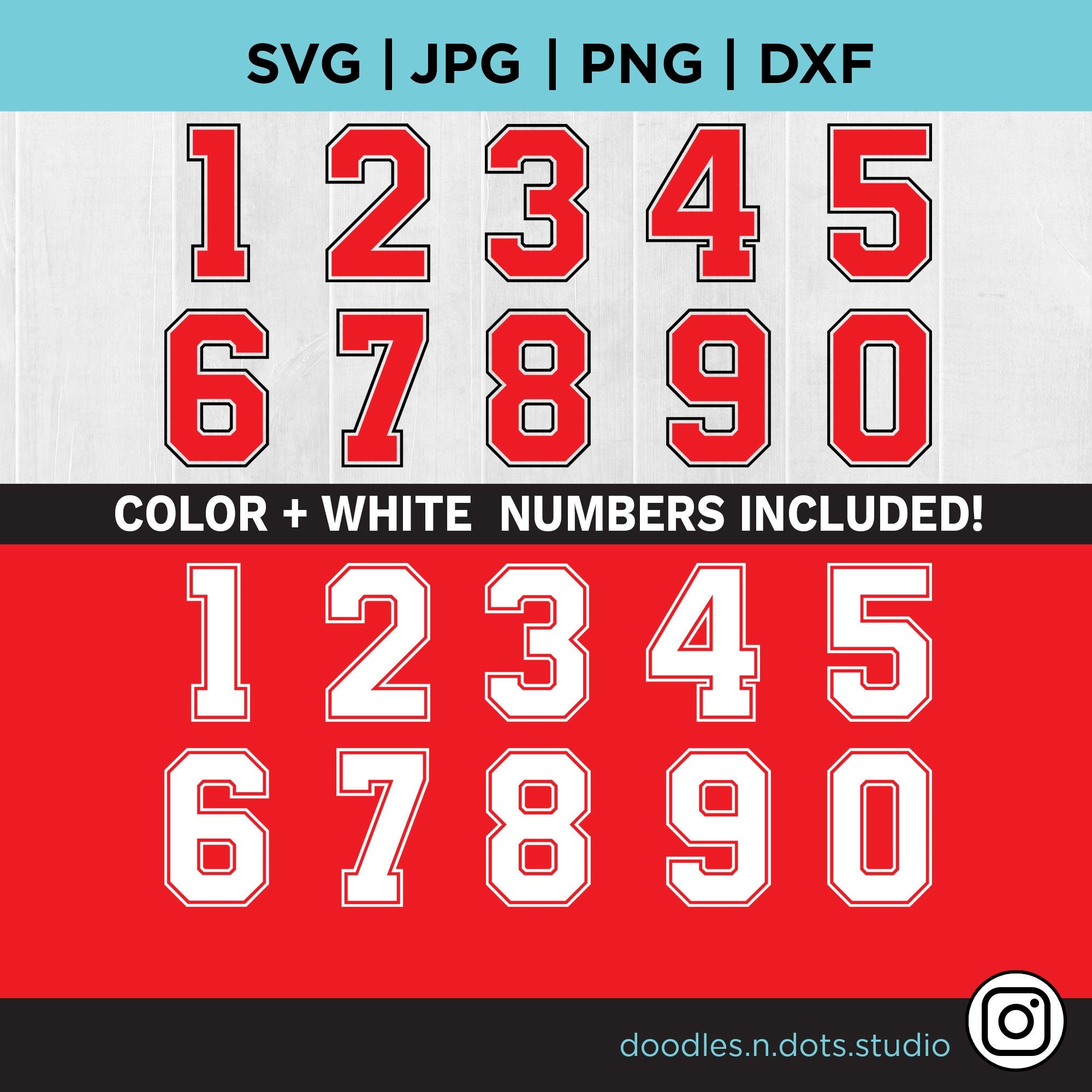 Numbers Svg, Sports Jersey Numbers, Team Numbers for Shirts, 12in High ...
