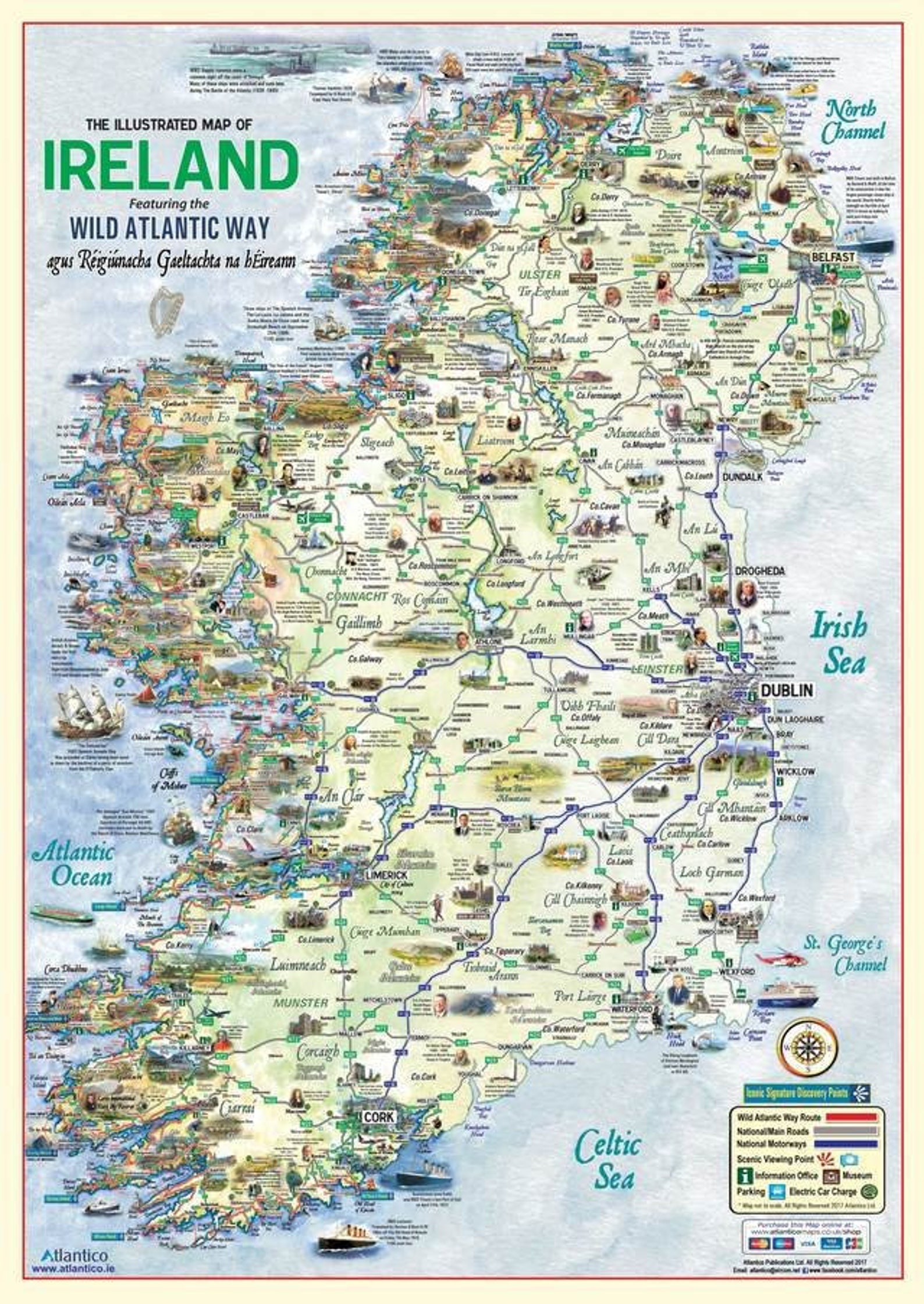 Illustrated Map of Ireland featuring Wild Atlantic Way | Etsy