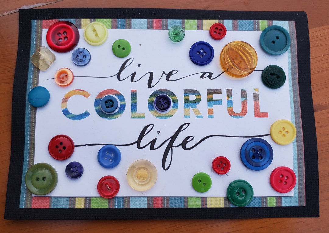 Vintage to MOD Buttons on Collectible Card Button Art Live a Colorful ...