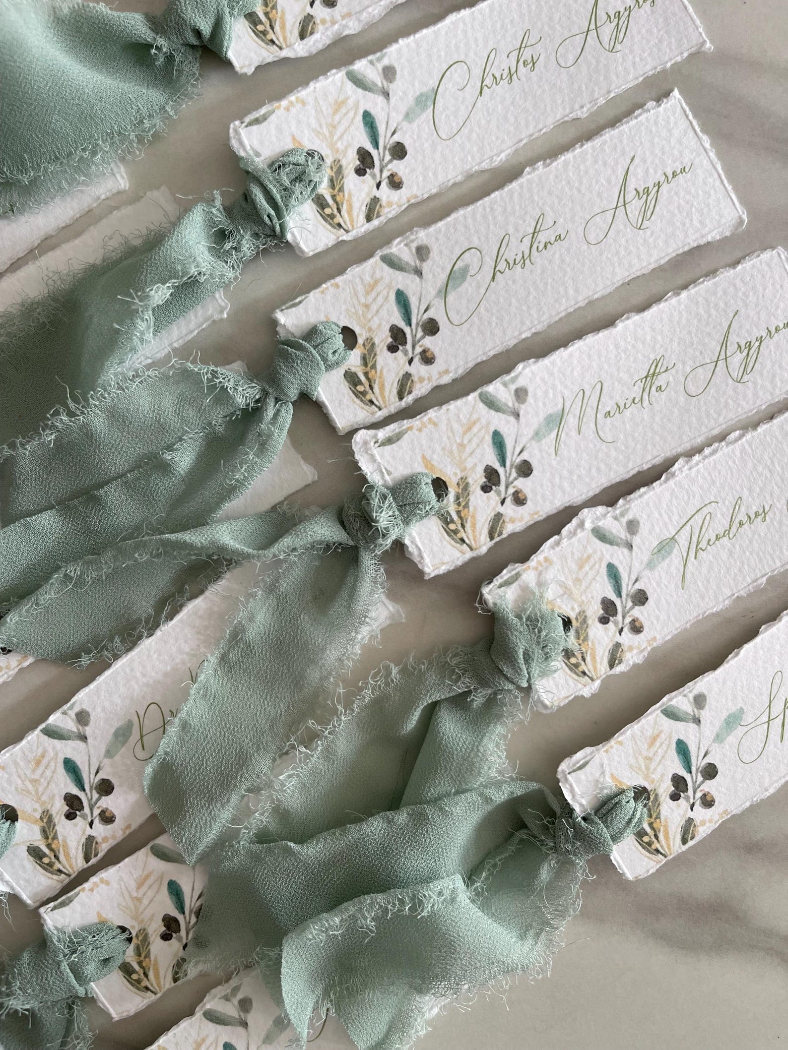 Olive Name Place Cards | Name Sage Green | Wedding Name Cards | Deckled ...