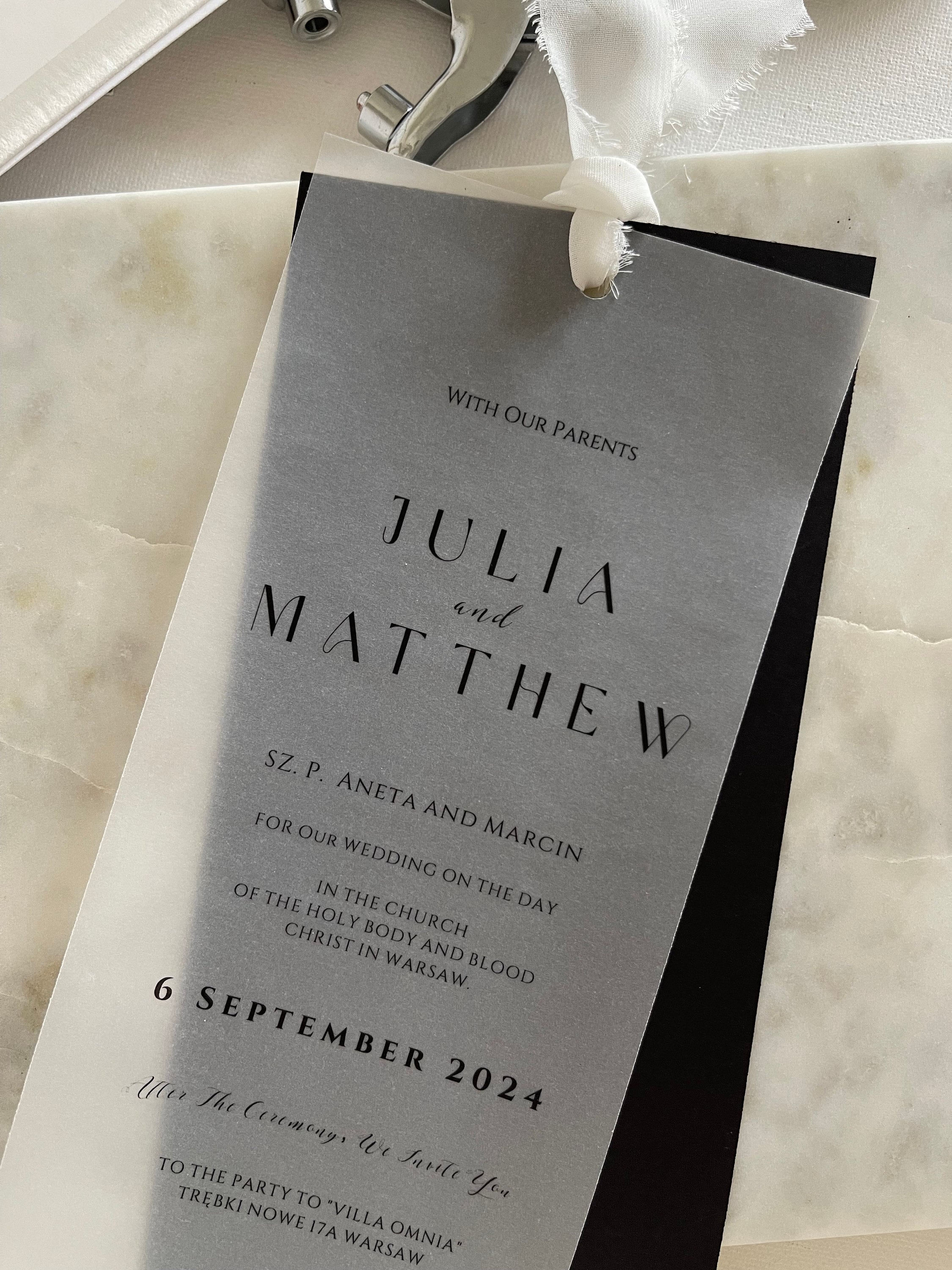 Vellum Layered Wedding Invitation and Save the Date With Clear Black ...