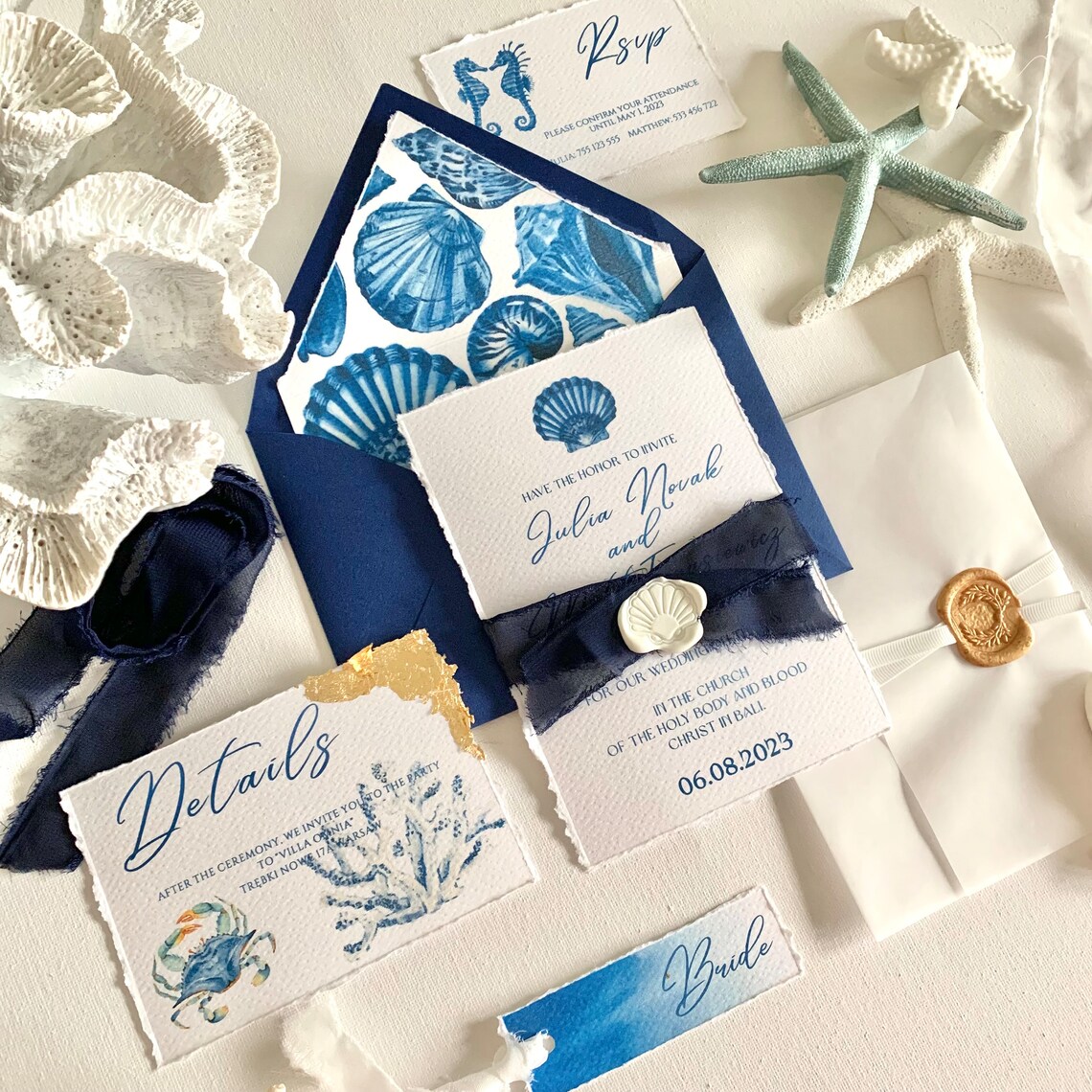 Seashel Aegean Blue Wedding Invitation Template, Wedding Wedding Invitation, Printable Marine ...