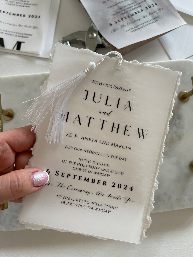 Vellum Tassel Layered Wedding Invitation and Save the Date With Clear ...