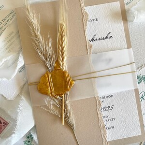 Beige Pampas Handmade Paper Wedding Invitation, Deckled Edge Invitation ...