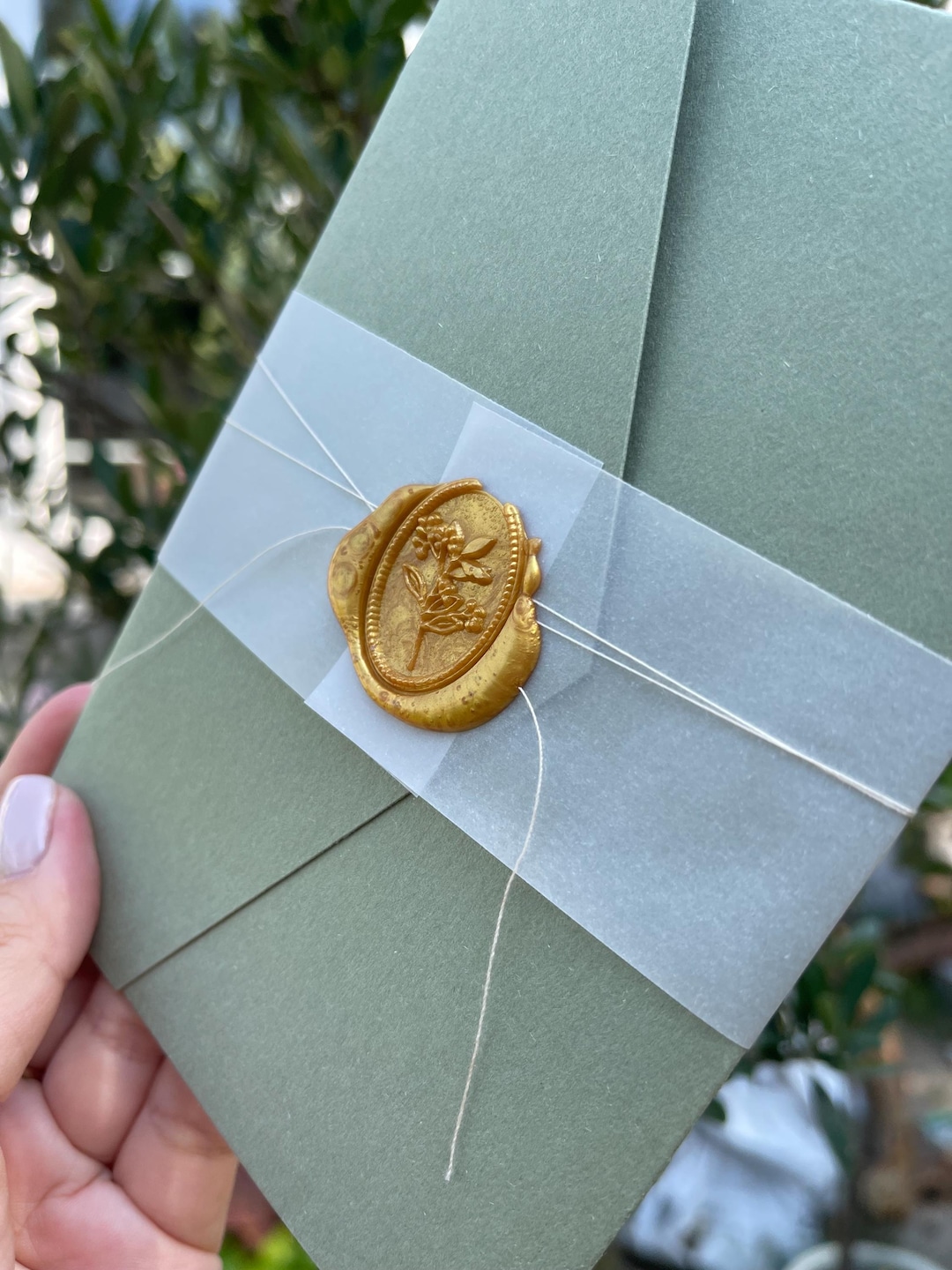 Sage Green Handmade Paper Wedding Invitation, Minimal Rustical Wedding ...