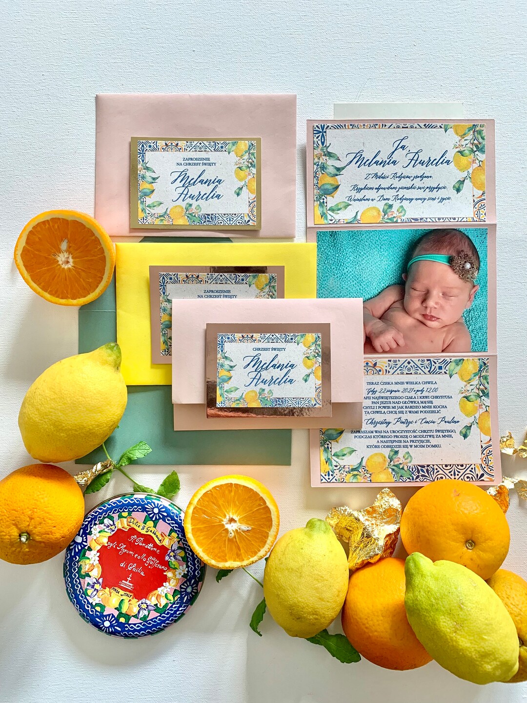 Lemon Baptism Invitation, Tuscany Christening Invitation, Baltism ...