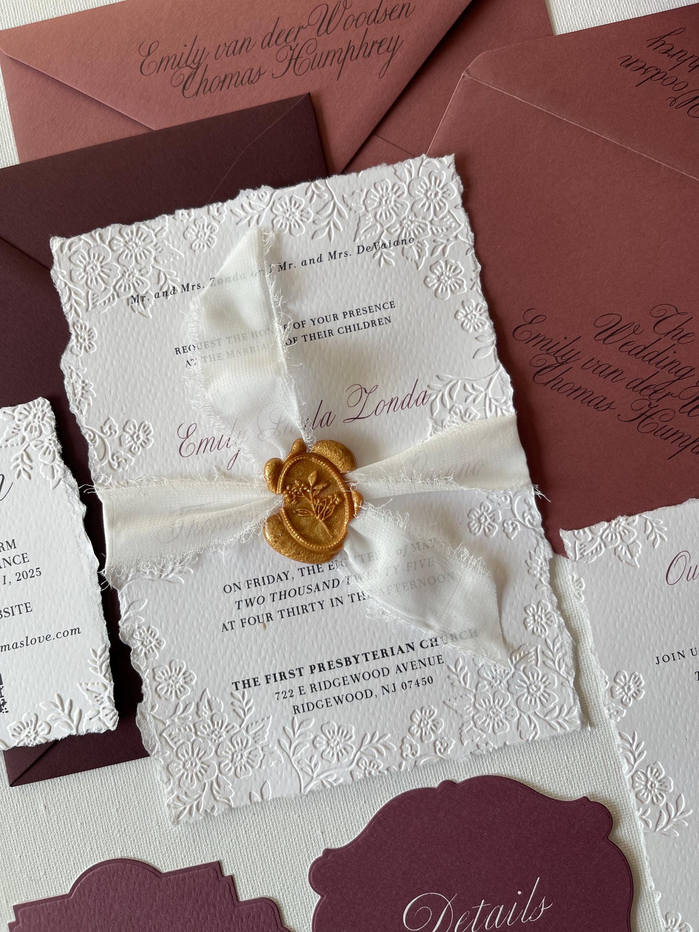 Pressed Wedding Invitation Suite, Handmade Paper Wedding Invitation ...