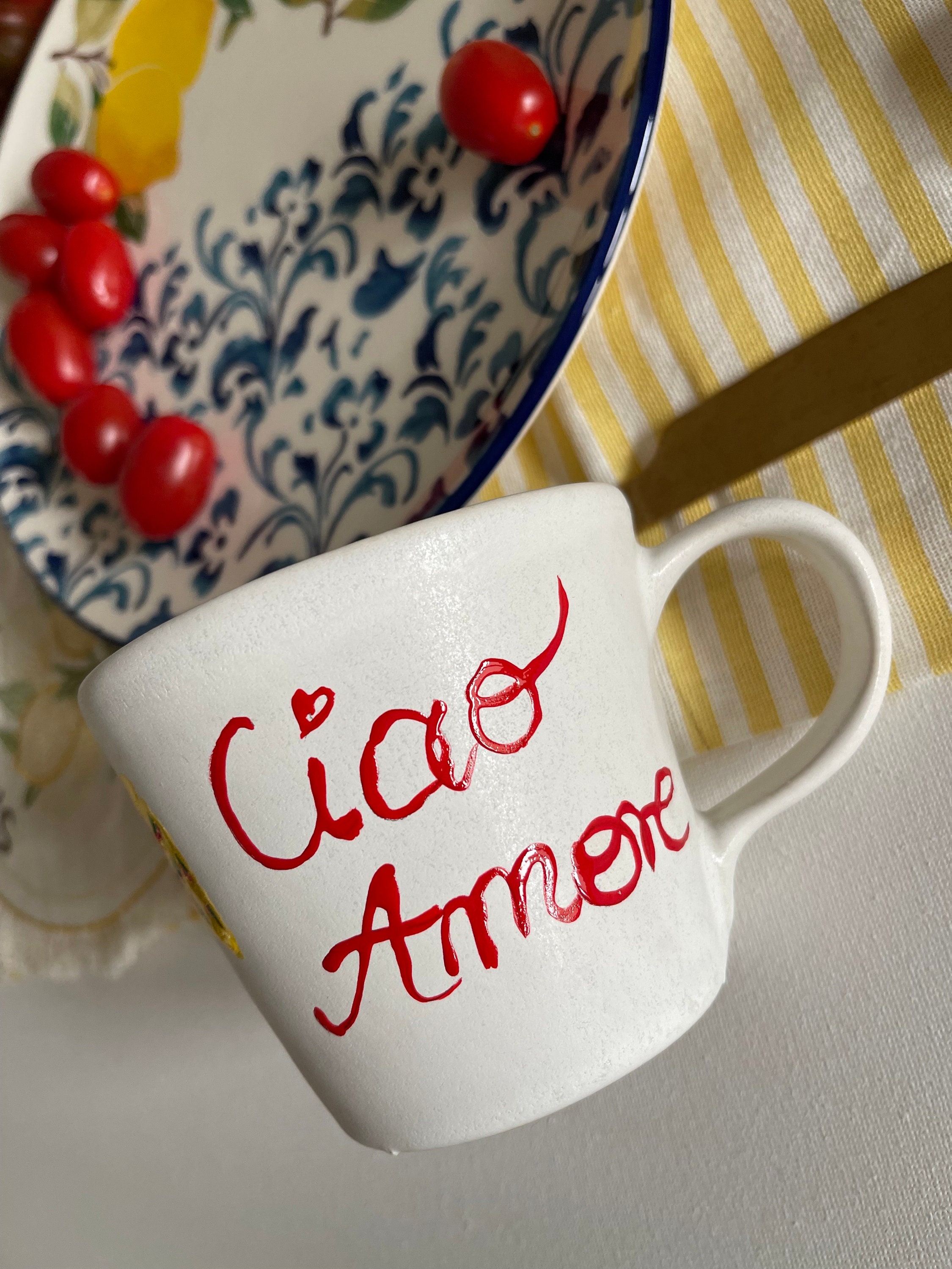 Ceramic Cup Mug Glass Italian Sorrento Glass Handpainted Ciao Amore La ...
