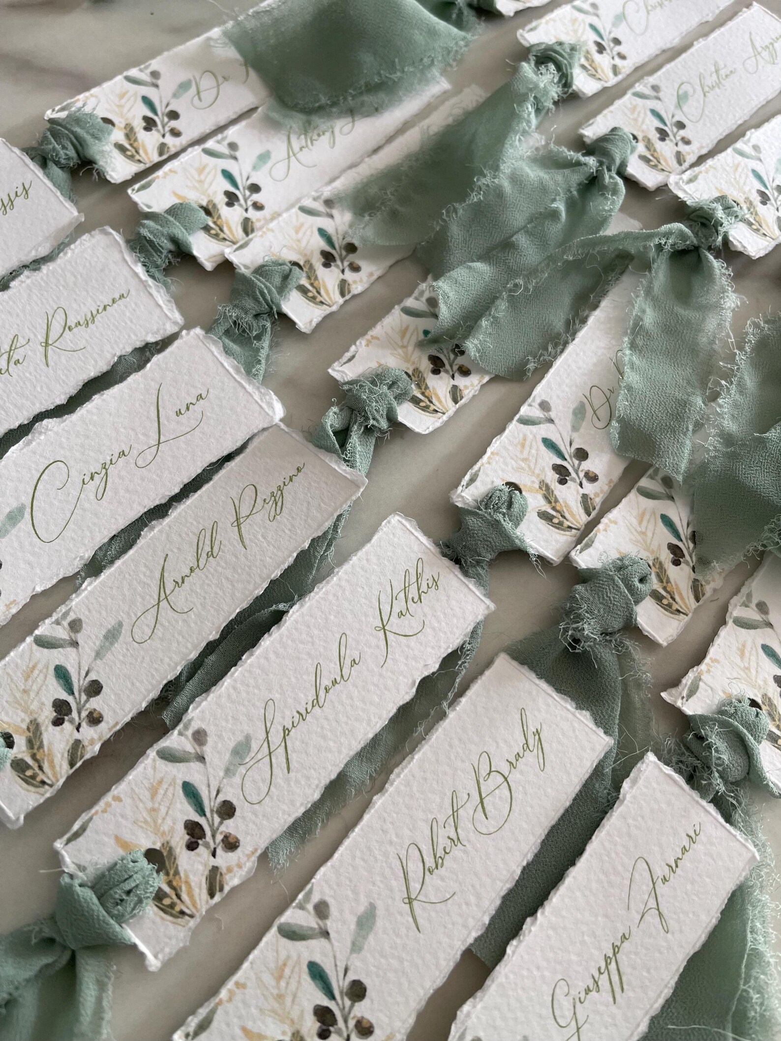 Olive Name Place Cards | Name Sage Green | Wedding Name Cards | Deckled ...