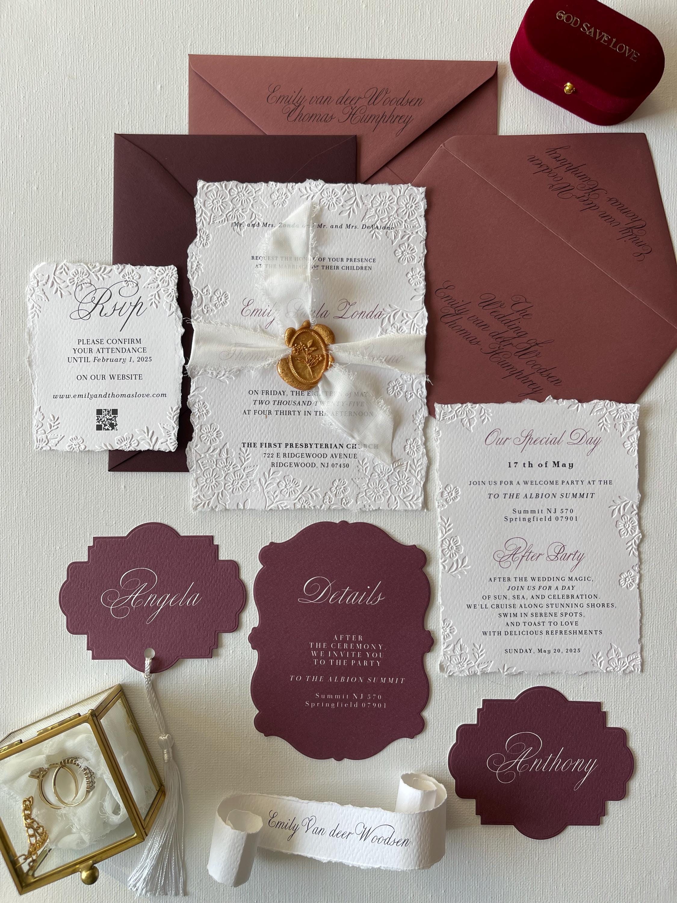 Pressed Wedding Invitation Suite, Handmade Paper Wedding Invitation ...