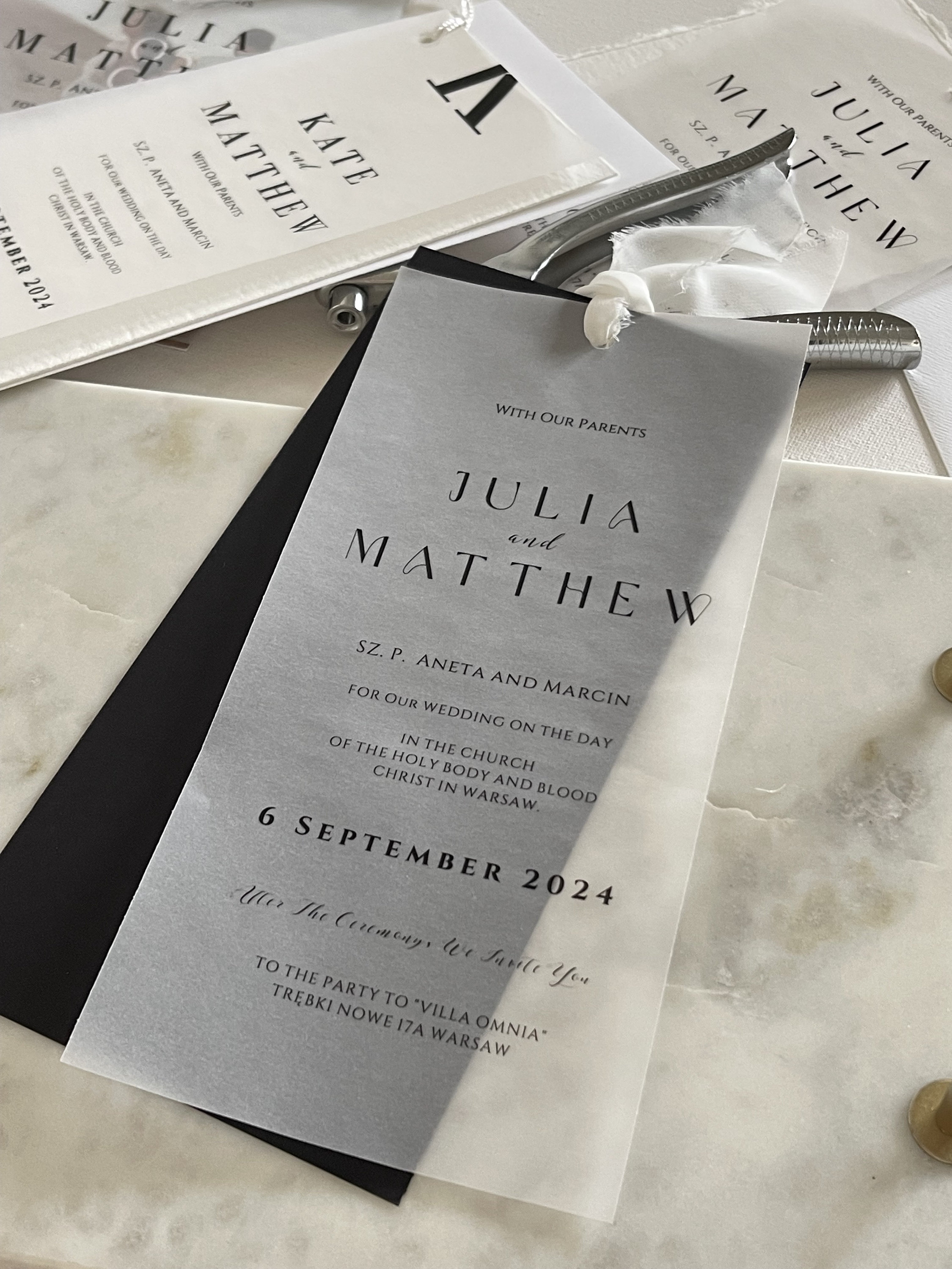 Vellum Layered Wedding Invitation and Save the Date With Clear Black ...