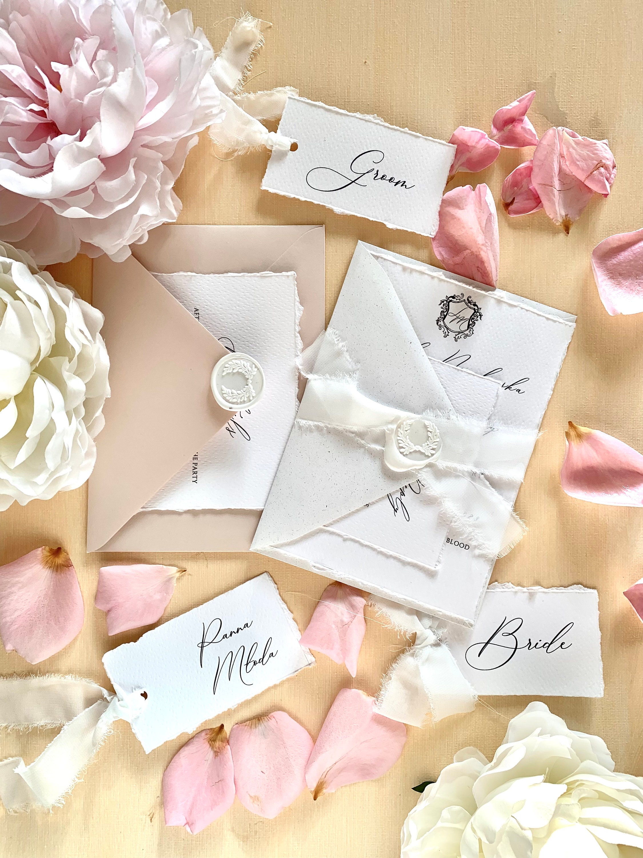 Deckled Edge Handmade Wedding Invitation Set, Deckled Edge Paper ...