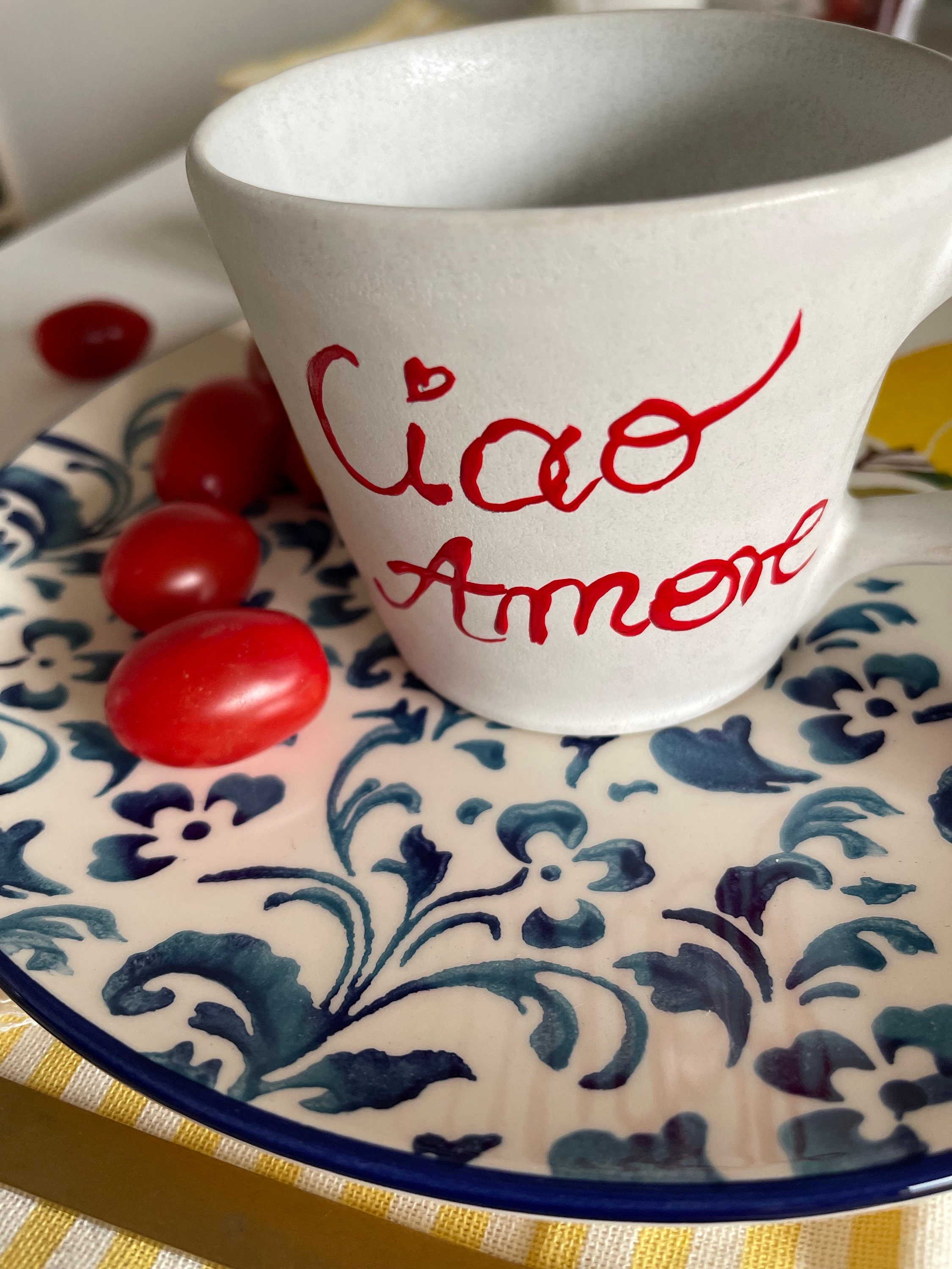 Ceramic Cup Mug Glass Italian Sorrento Glass Handpainted Ciao Amore La ...