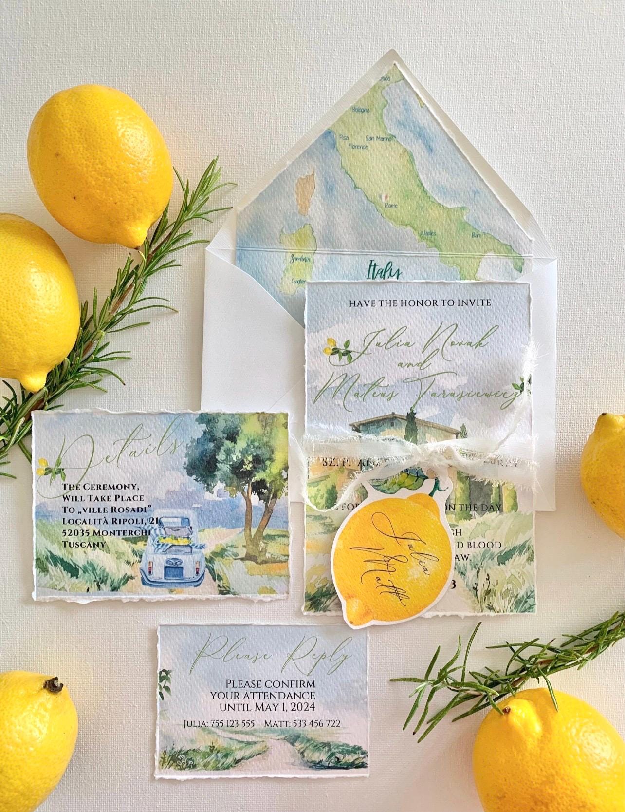 Lemon Wedding Invitation Template, Tuscany Wedding Invitation ...