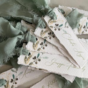 Olive Name Place Cards | Name Sage Green | Wedding Name Cards | Deckled ...