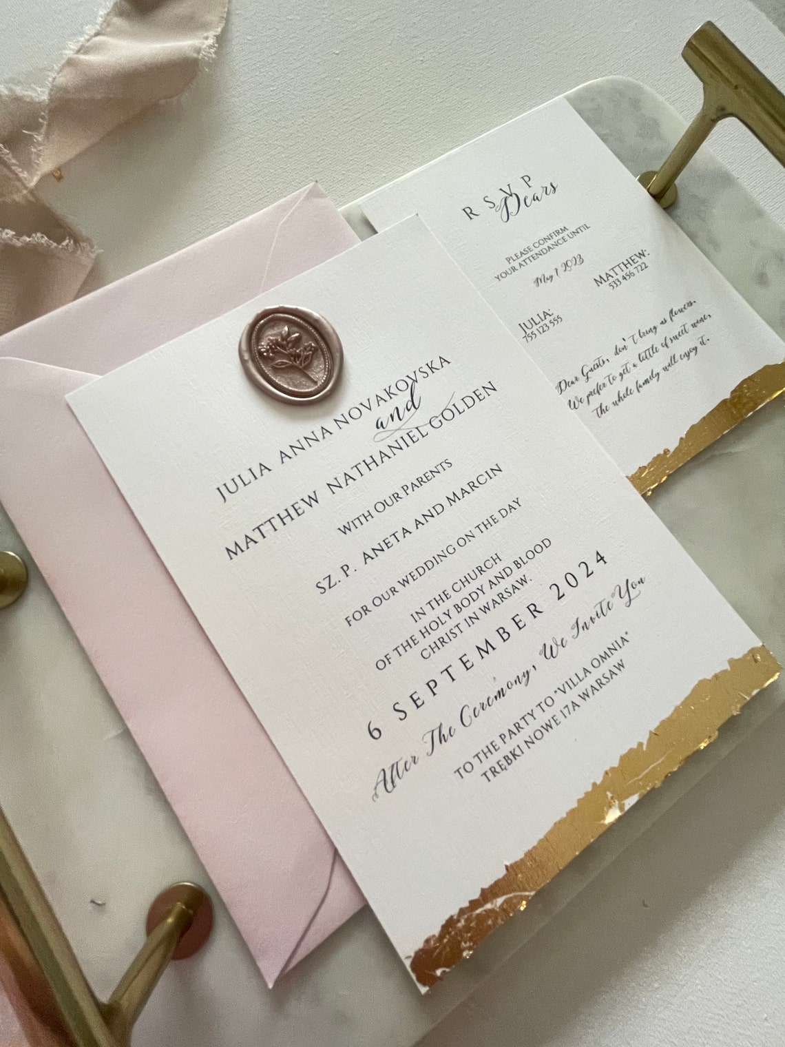 Golden Leaves Handmade Wedding Invitation Sets, Deckled Edge Paper ...