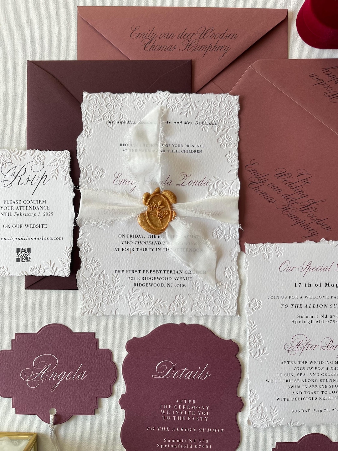 Pressed Wedding Invitation Suite, Handmade Paper Wedding Invitation ...