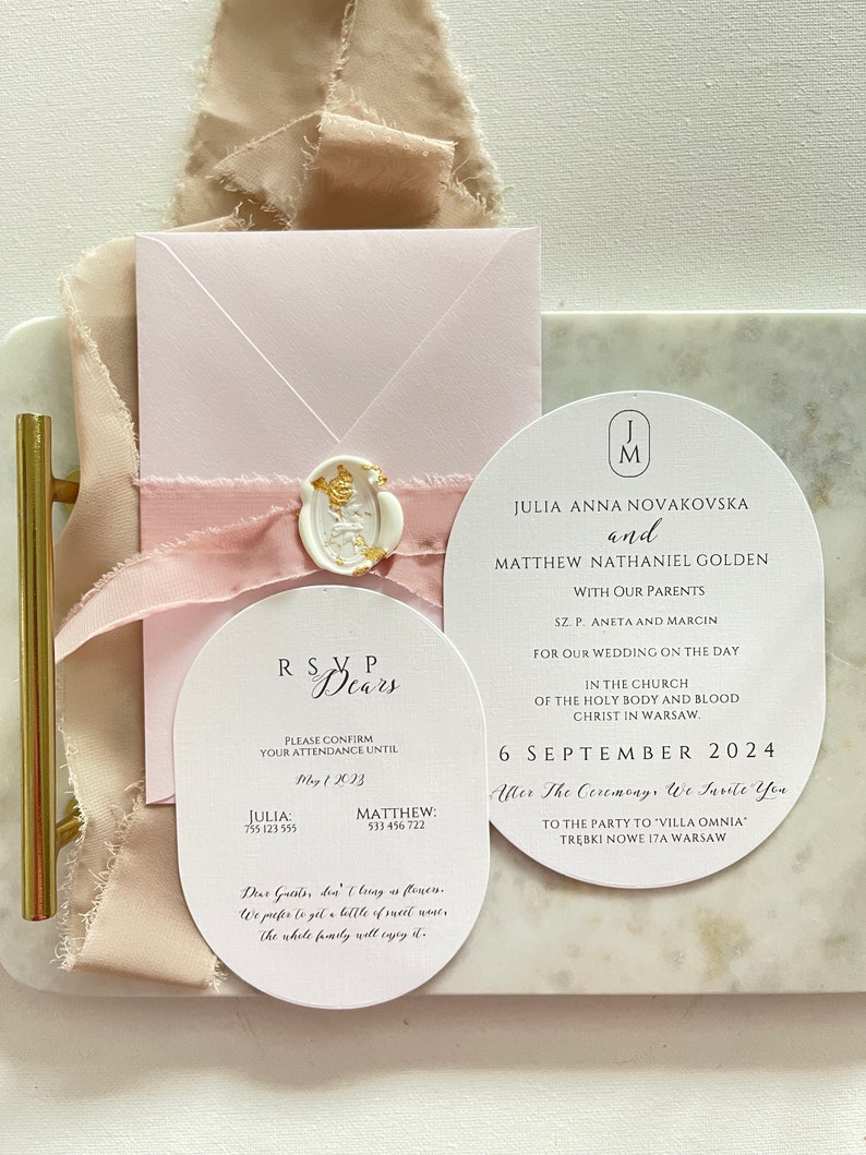 Oval Handmade Wedding Invitation Sets, Deckled Edge Paper Invitations ...