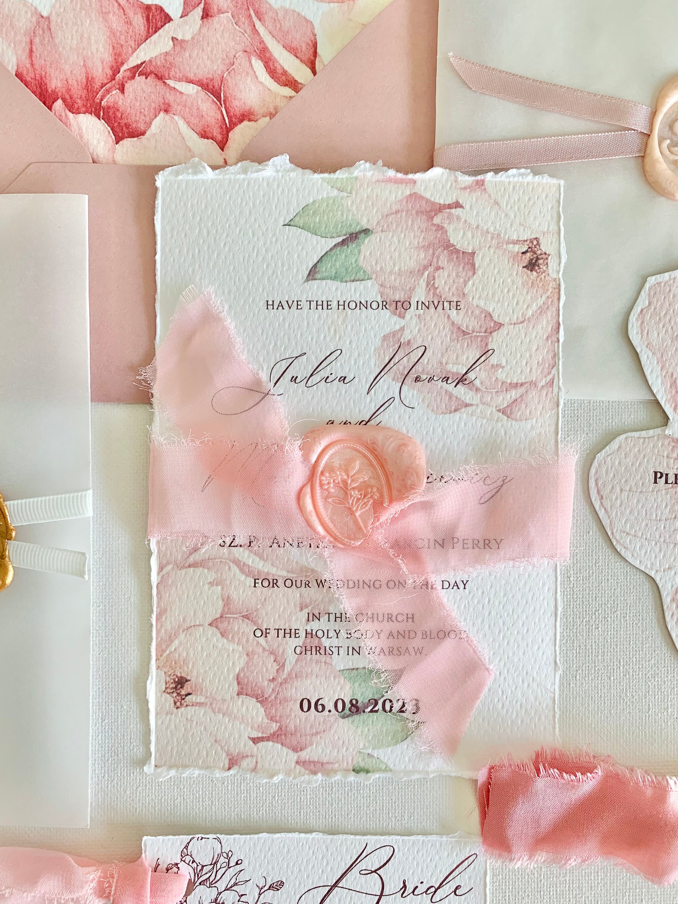 Pink Blush Wedding Invitation, French Provence Invitation, Floral ...