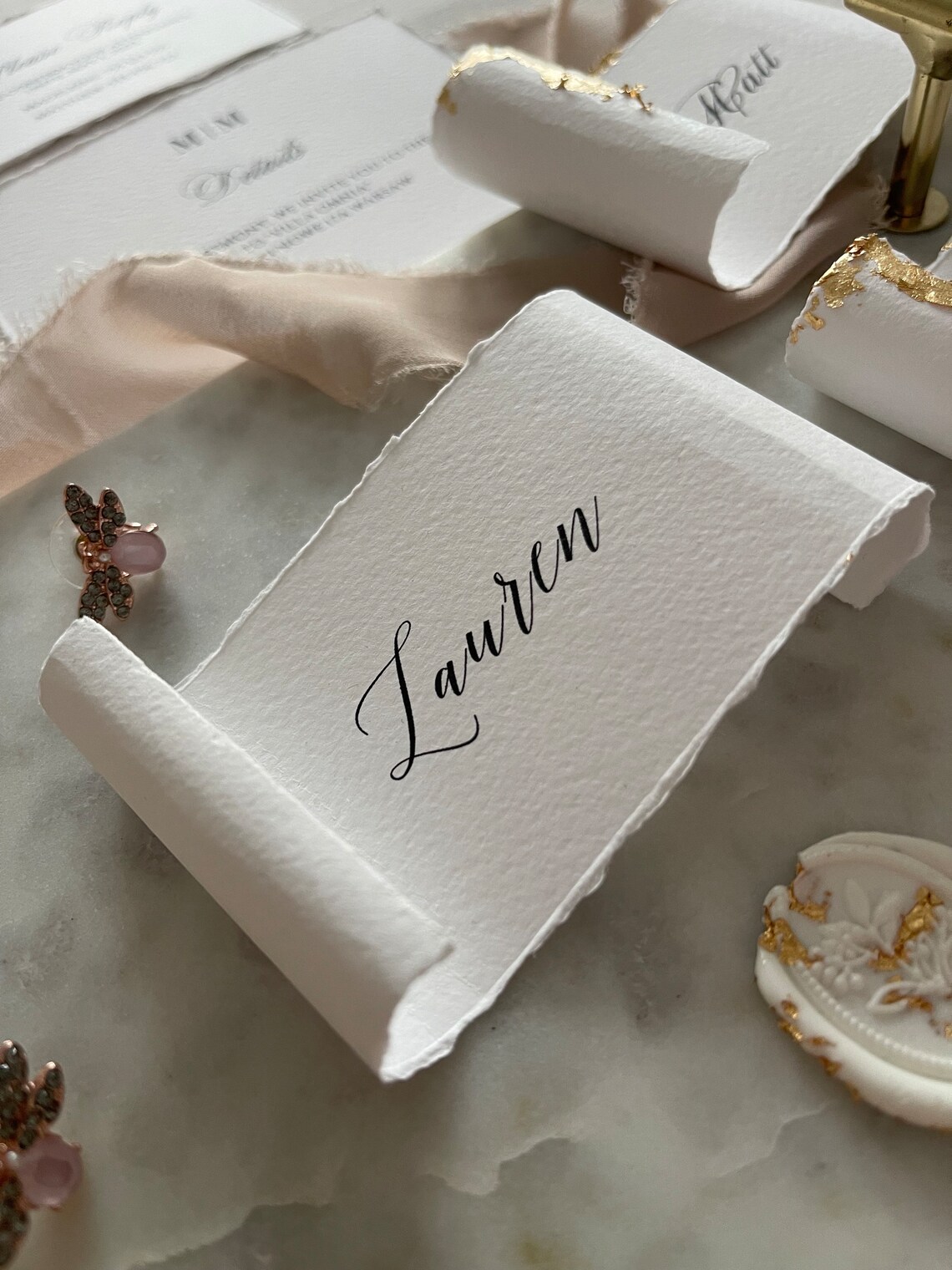 Scroll Name Place Cards | Name Scroll | Wedding Name Cards | Deckled ...