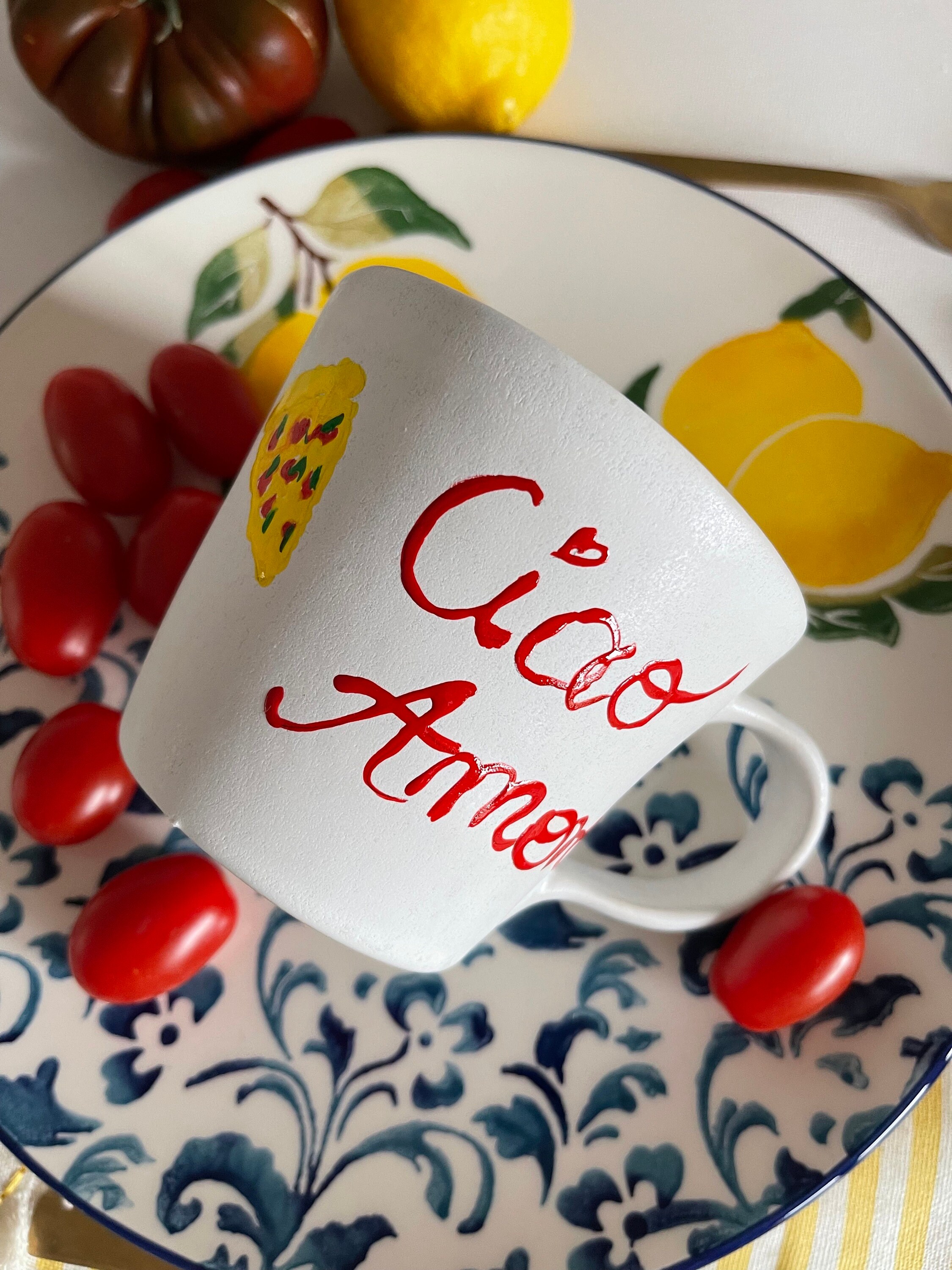 Ceramic Cup Mug Glass Italian Sorrento Glass Handpainted Ciao Amore La ...