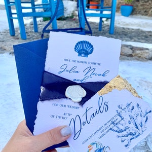 Seashel Aegean Blue Wedding Invitation Template, Wedding Wedding Invitation, Printable Marine ...