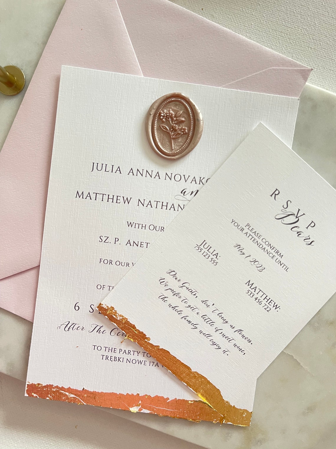 Golden Leaves Handmade Wedding Invitation Sets, Deckled Edge Paper ...