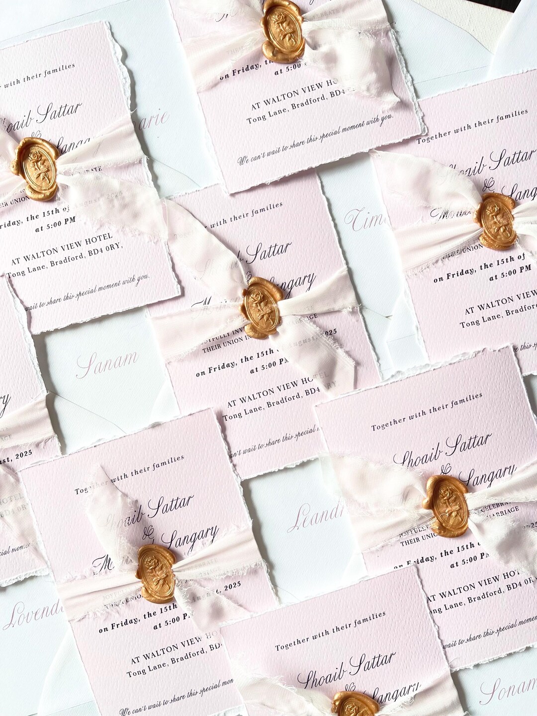 Light Rose Pink Handmade Wedding Invitation Sets, Deckled Edge Paper ...