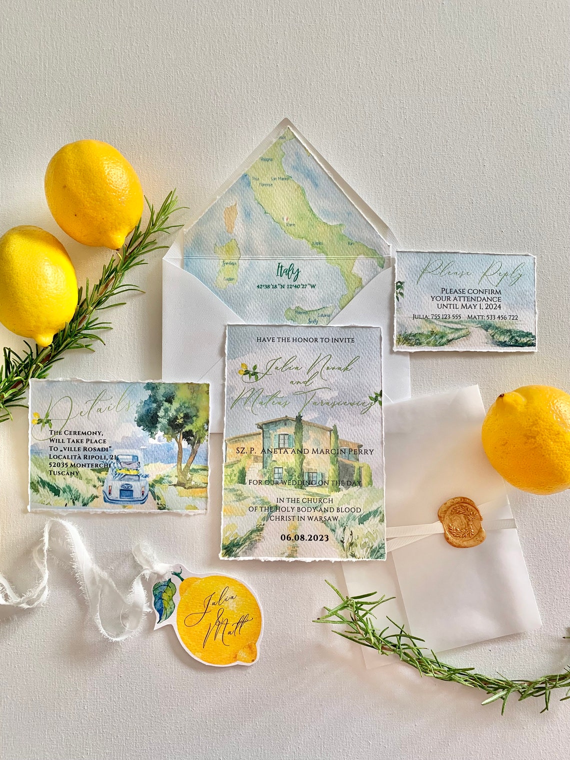 Lemon Wedding Invitation Template, Tuscany Wedding Invitation ...