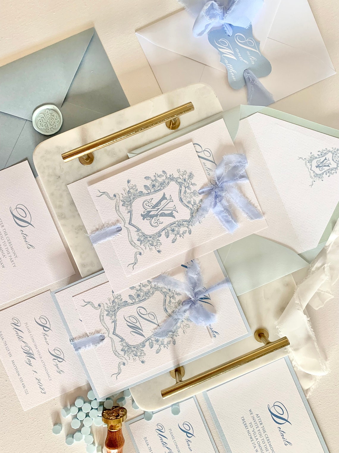 Dusty Blue Wedding Invitation, Wedding Crest Invitation, Watercolor ...