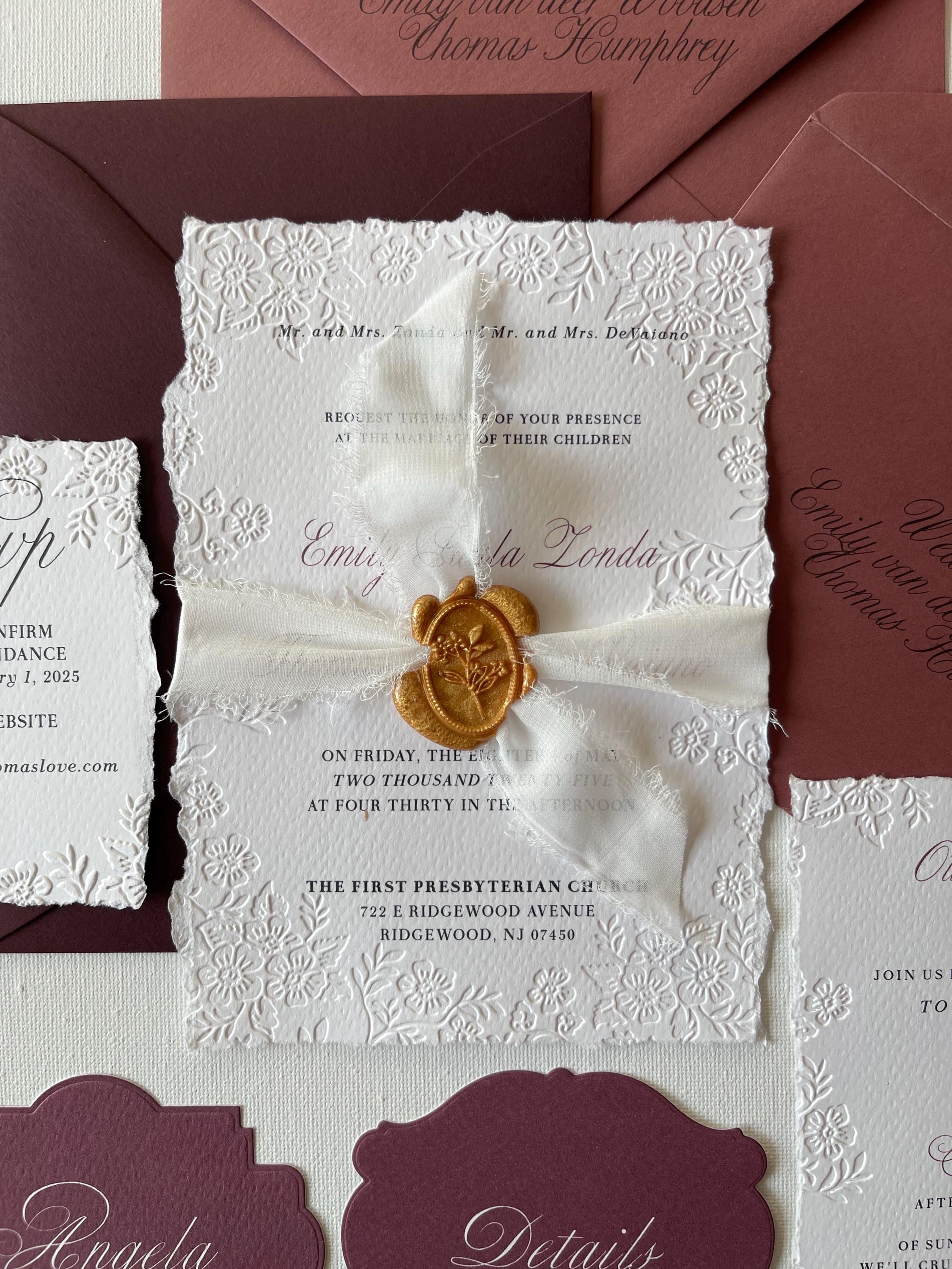 Pressed Wedding Invitation Suite, Handmade Paper Wedding Invitation ...