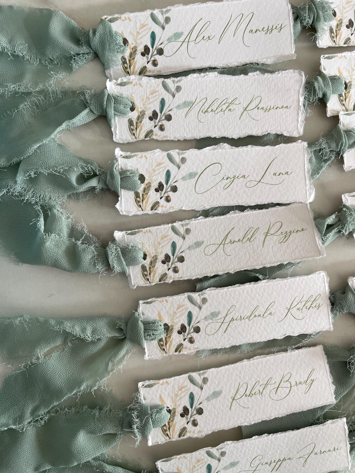 Olive Name Place Cards | Name Sage Green | Wedding Name Cards | Deckled ...