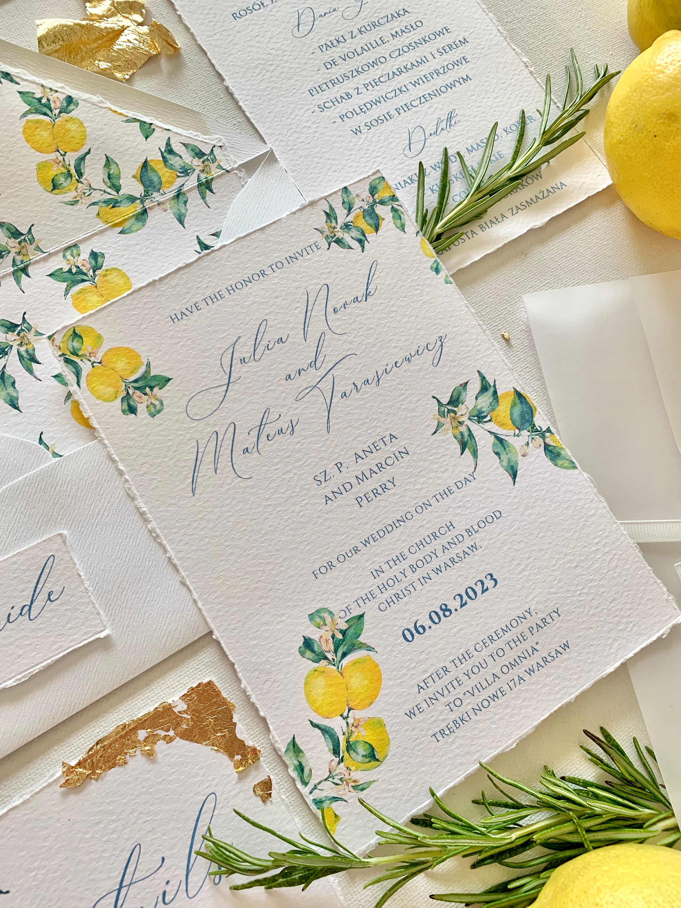 Lemon Wedding Invitation Template Tuscany Wedding Olive - Etsy