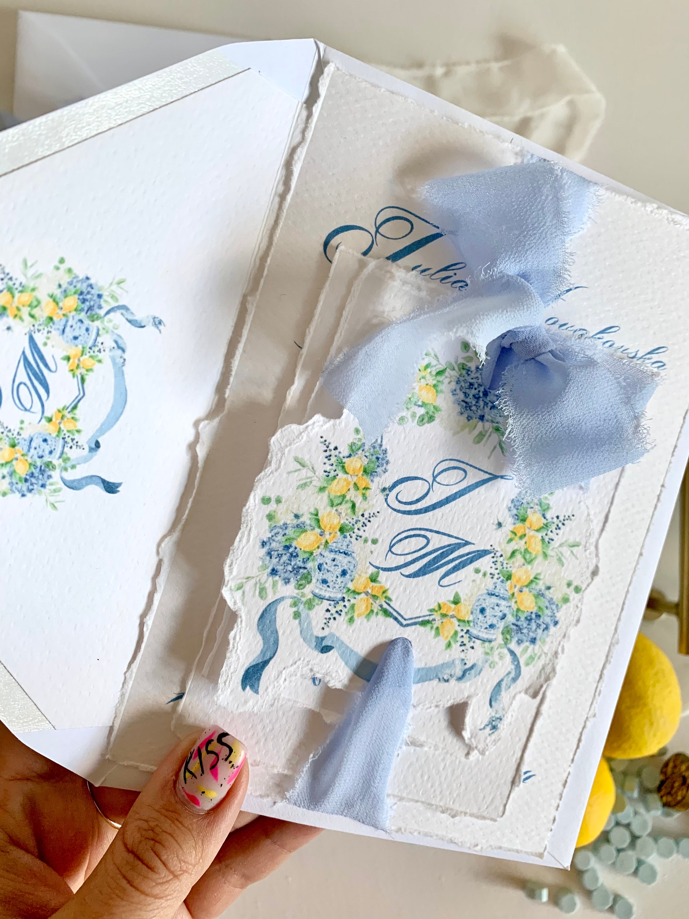 Lemon Wedding Invitation, Wedding Crest Invitation, Watercolor Seaside ...