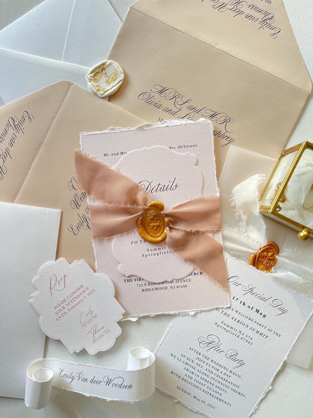 Beige Bespoke Wedding Invitation Suite, Handmade Paper Wedding ...
