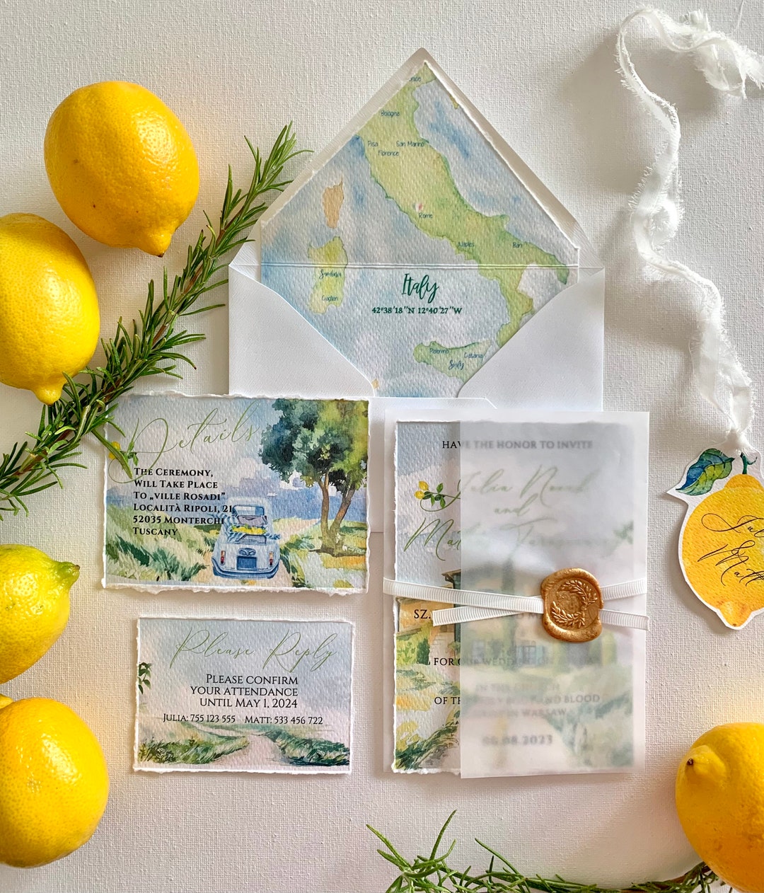 Lemon Wedding Invitation Template, Tuscany Wedding Invitation ...