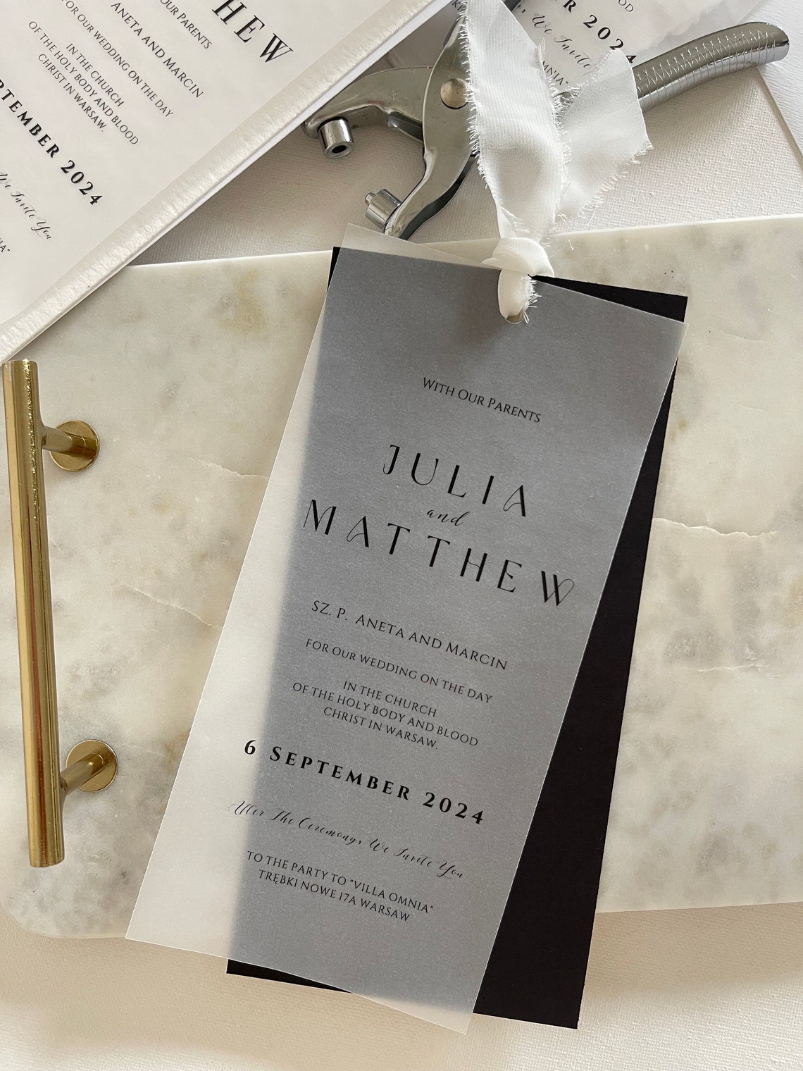 Vellum Layered Wedding Invitation and Save the Date With Clear Black ...