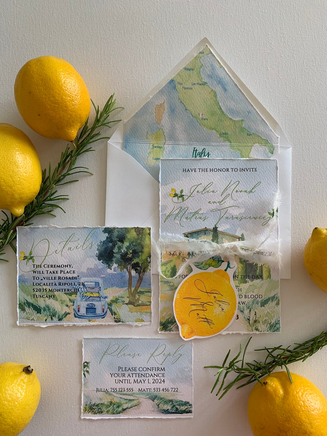 Lemon Wedding Invitation Template, Tuscany Wedding Invitation ...