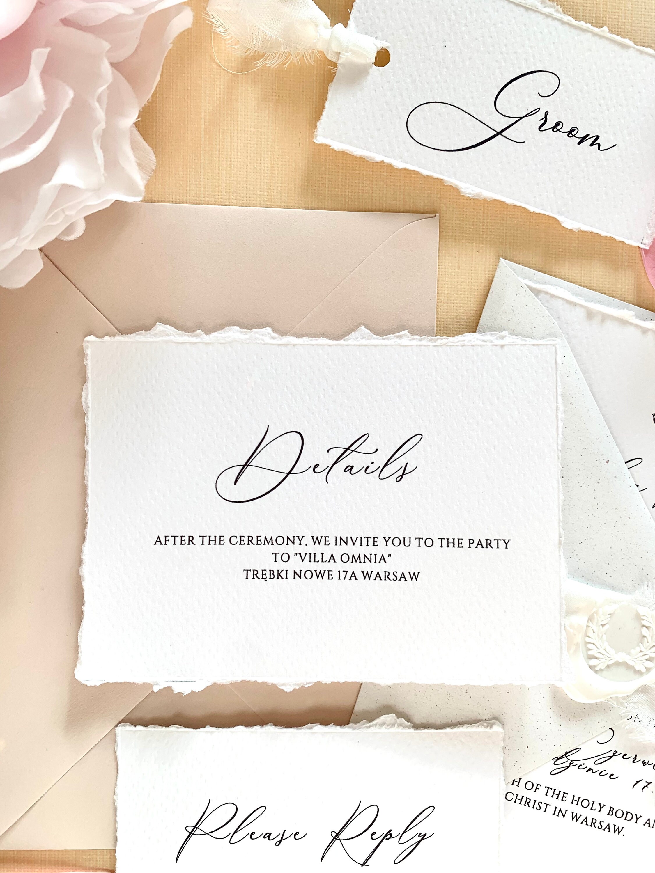 100 X Handmade Wedding Invitation Set, Deckled Edge Paper Invitations ...