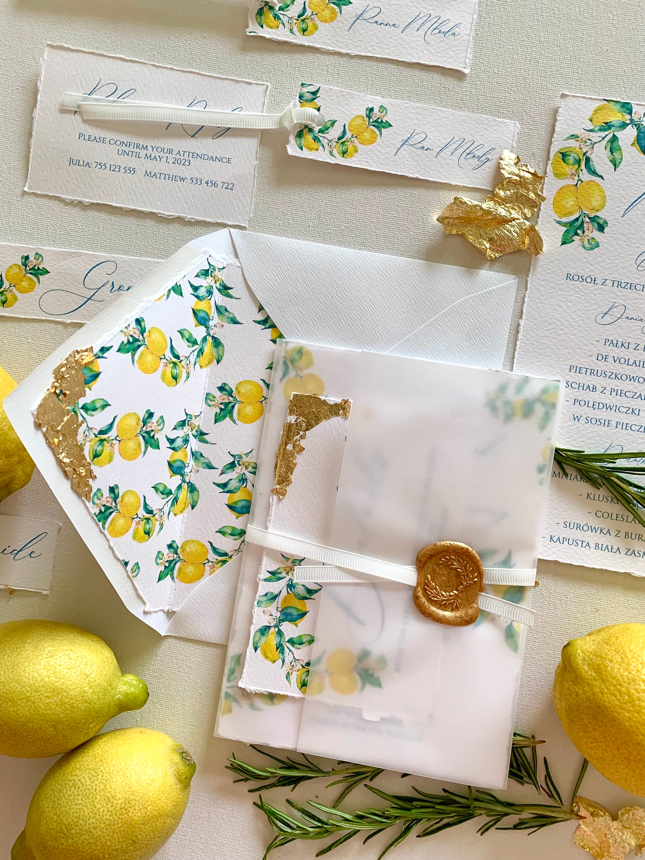 Lemon Wedding Invitation Template Tuscany Wedding Olive - Etsy