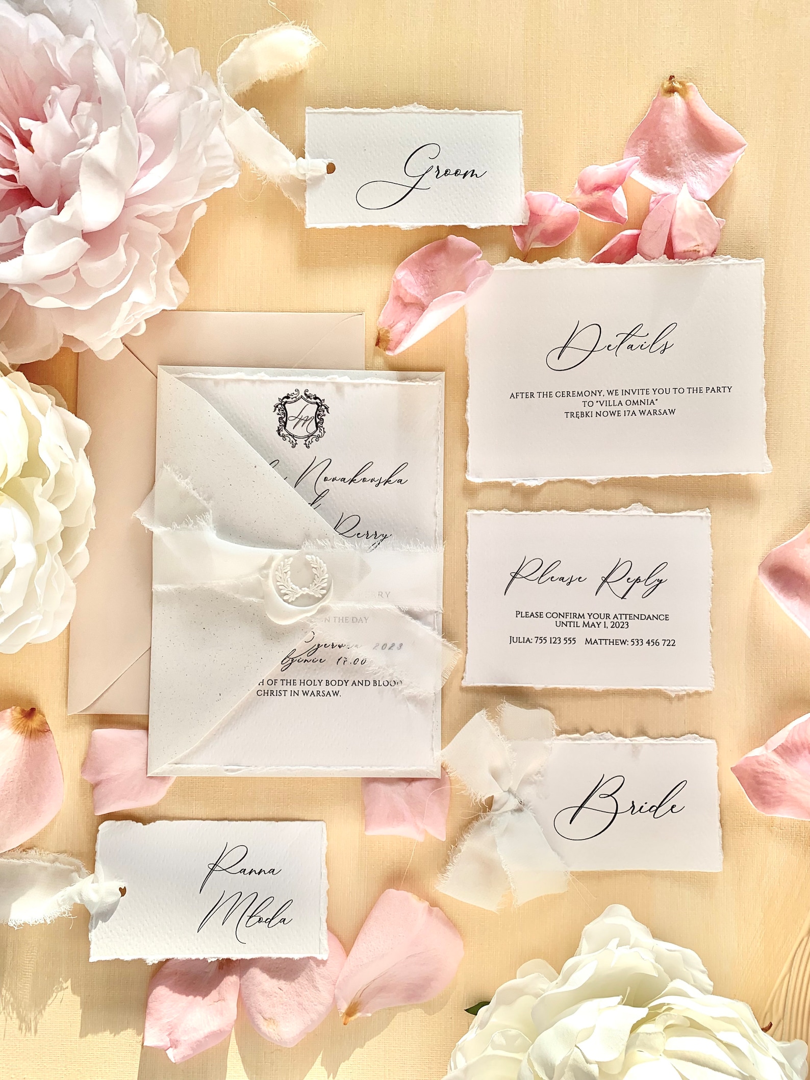 100 X Handmade Wedding Invitation Set, Deckled Edge Paper Invitations ...