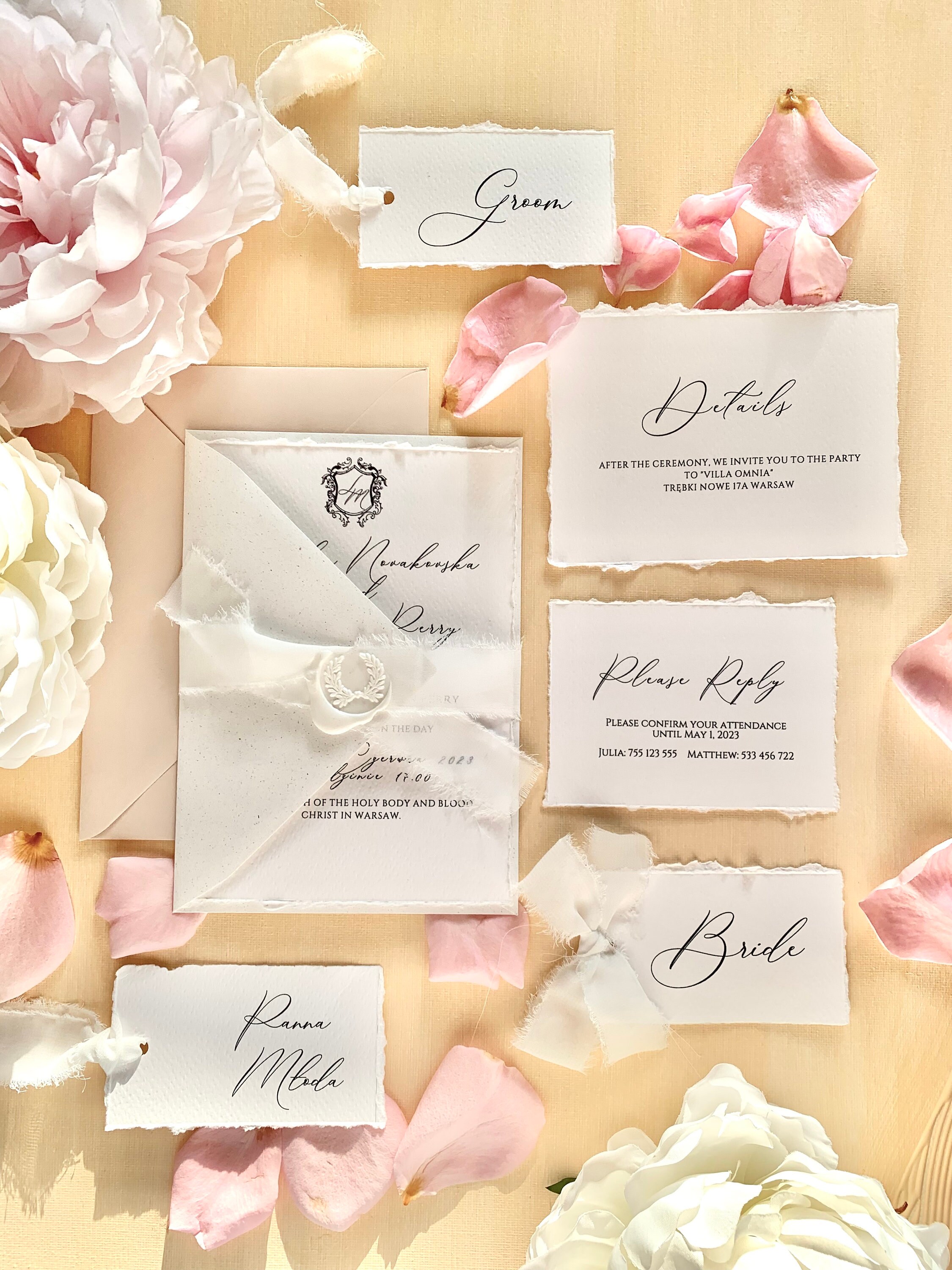 100 X Handmade Wedding Invitation Set, Deckled Edge Paper Invitations ...