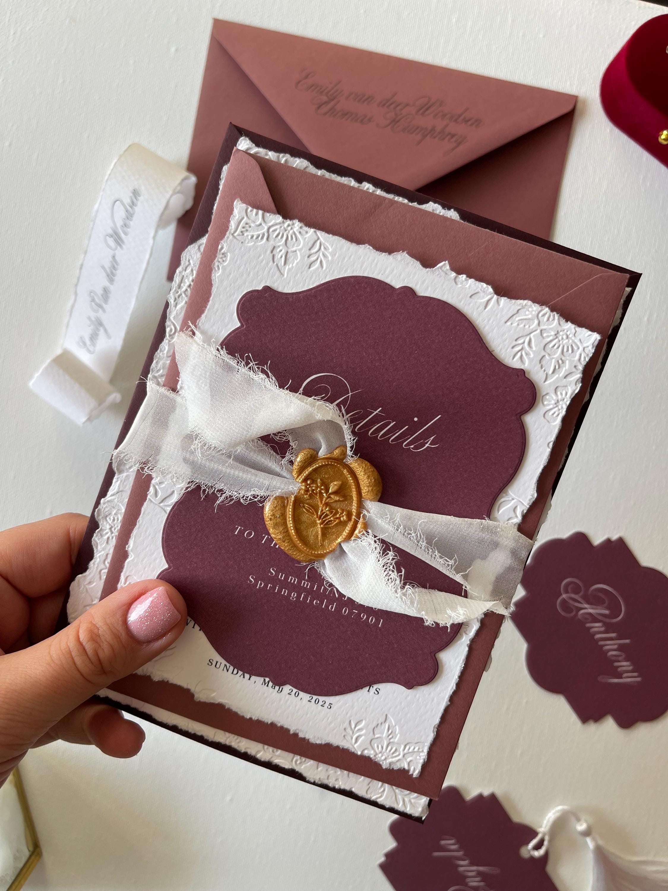 Pressed Wedding Invitation Suite, Handmade Paper Wedding Invitation ...