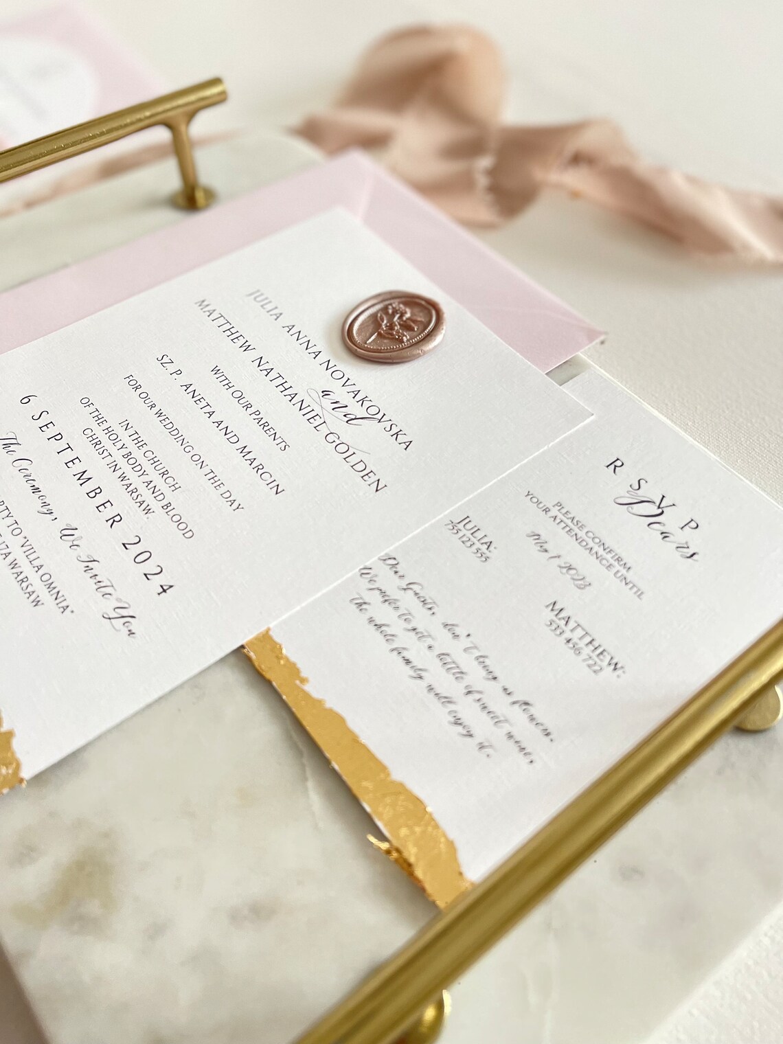 Golden Leaves Handmade Wedding Invitation Sets, Deckled Edge Paper ...