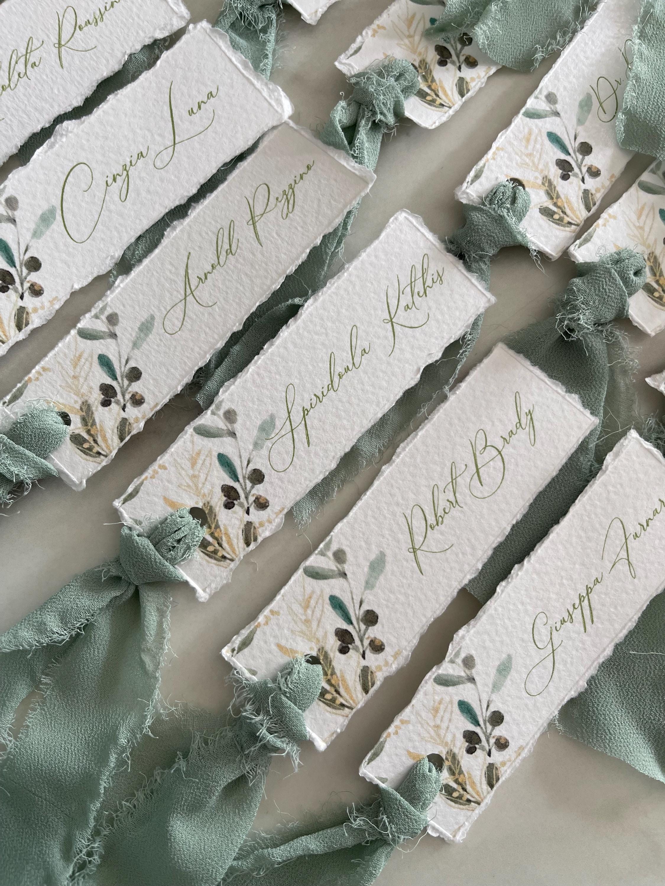 Olive Name Place Cards | Name Sage Green | Wedding Name Cards | Deckled ...