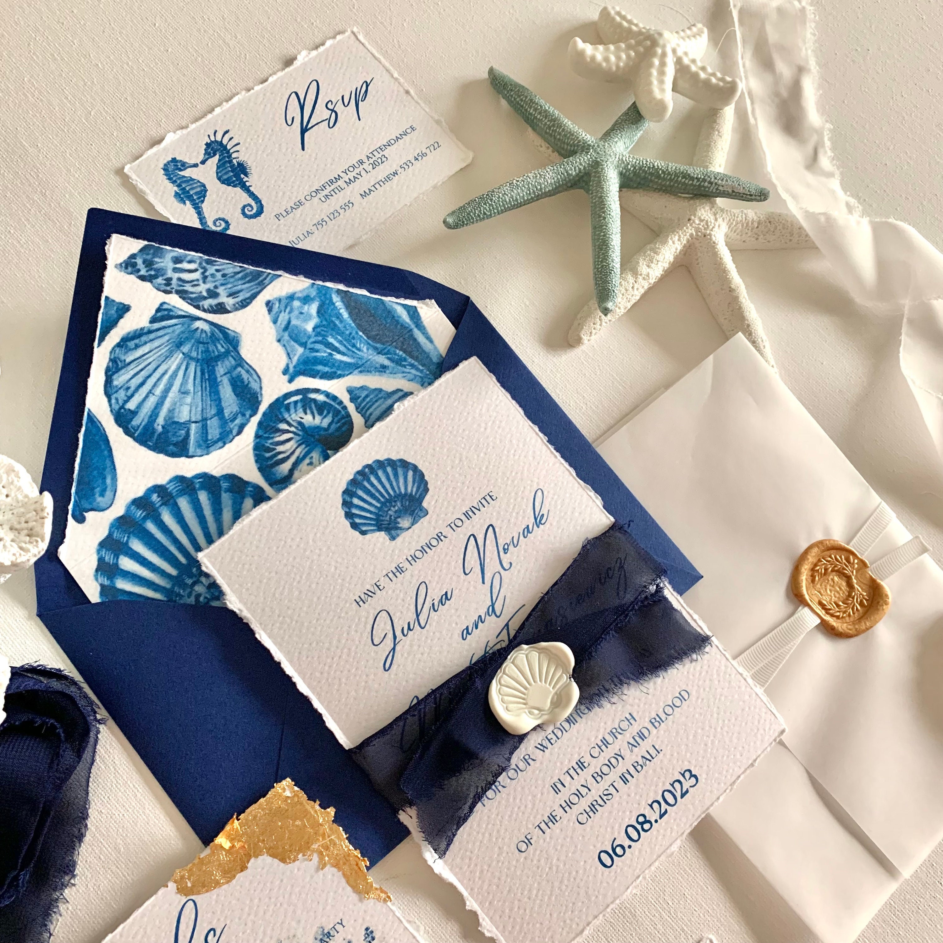 Seashel Aegean Blue Wedding Invitation Template, Wedding Wedding Invitation, Printable Marine ...